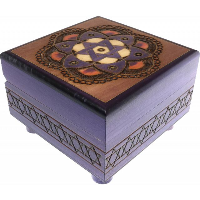 Star of David & Flower Secret Box - Purple | Wooden Puzzle Boxes ...