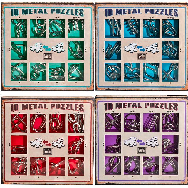 10 Metal Puzzles - Set of 4 | Wire Puzzles | Puzzle Master Inc