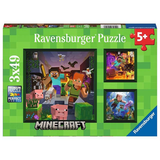 Minecraft Biomes - 3 x 49 Piece Puzzles | 1-100 Pieces | Puzzle Master Inc