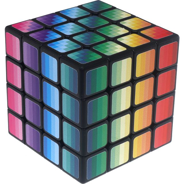 4x4x4 Mosaic Rainbow Cube - Black Body | 4x4 | Puzzle Master Inc