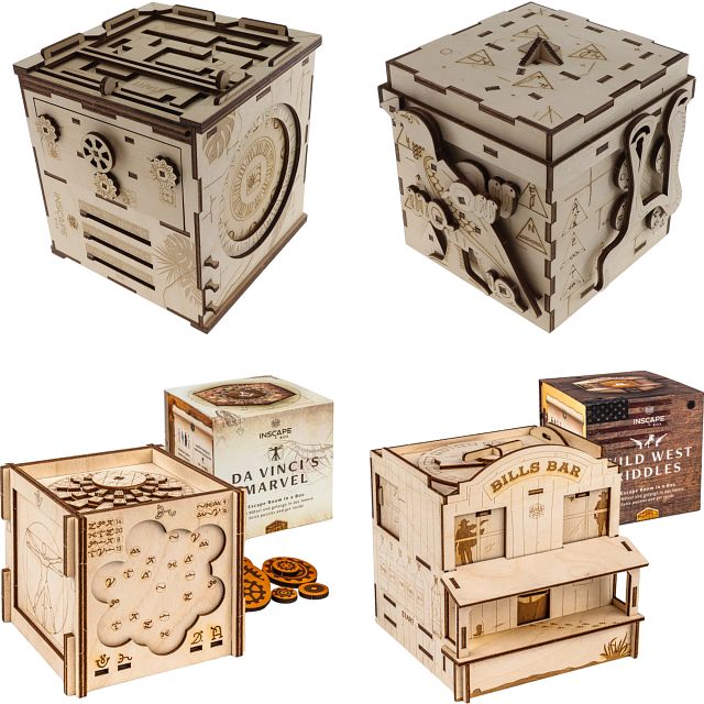 Inscape: Escape Room in a Box - Set of 4 Puzzles | Puzzle Boxes / Trick Boxes | Puzzle Master Inc