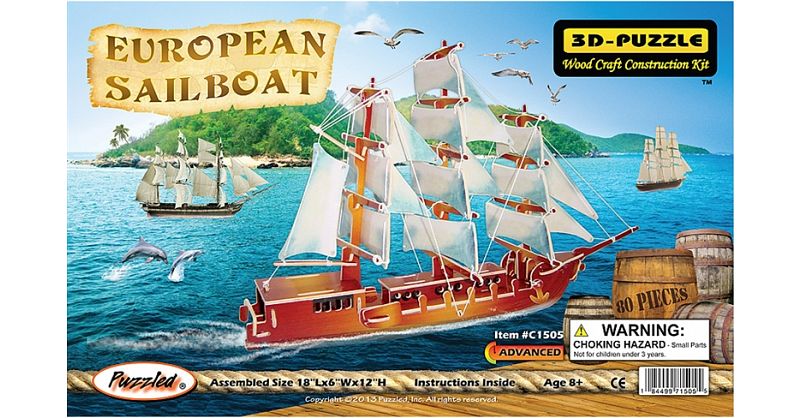 European Sailing Boat - Illuminated 3D Wooden Puzzle | Wooden Models ...