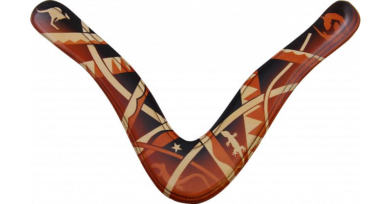 Aussie Fever - decorated wood boomerang - Right Handed | Boomerangs ...