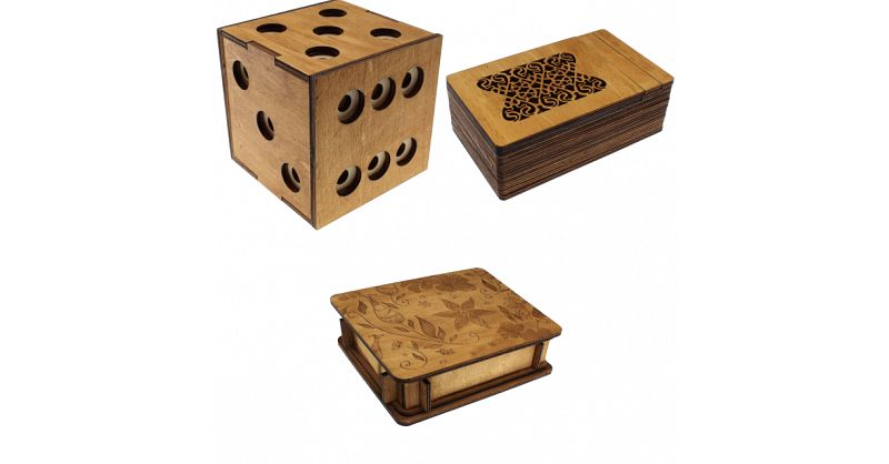 Set of 3 Wooden Puzzle Boxes - Dice, Navia and Button Puzzle Box ...