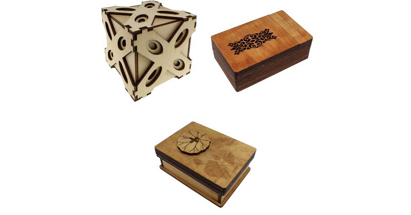 Set of 3 Wooden Puzzle Boxes - Lotus, Answer, Sphinx | Puzzle Boxes ...