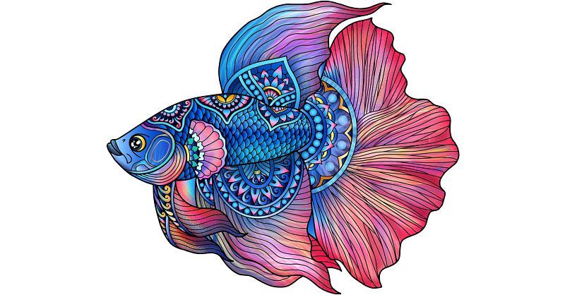 Rainbow Wooden Puzzle - Fighting Fish | Wooden Jigsaws | Puzzle Master Inc